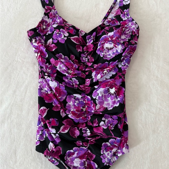 Miraclesuit | Swim | Azul Black Purple Floral One Piece Swimsuit Size ...
